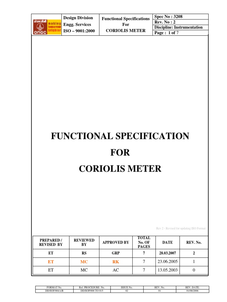 3208 - Coriolis Meter - Rev 1 | PDF | Specification (Technical Standard ...