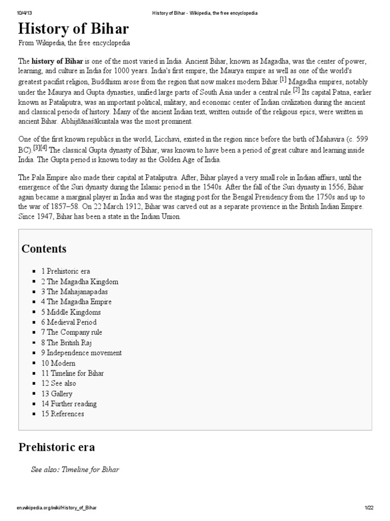 History of Bihar - Wikipedia, The Free Encyclopedia | Download Free PDF ...