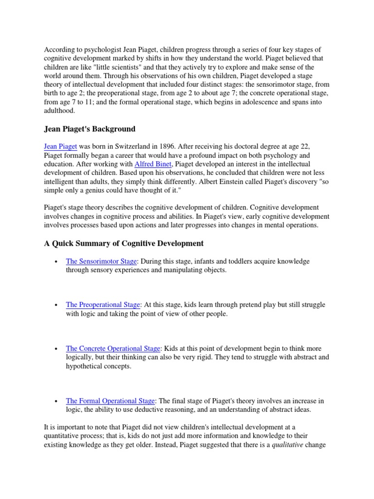 According To Psychologist Jean Piaget | PDF | Schema (Psychology ...