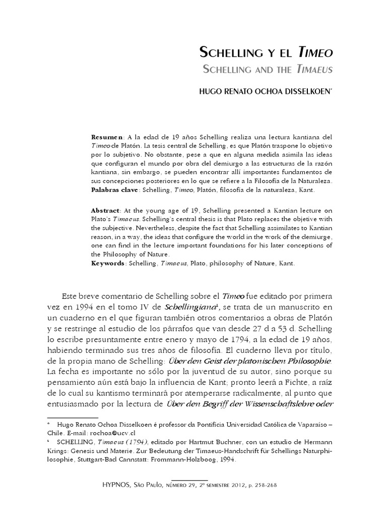Schelling y El Timeo | PDF | Immanuel Kant | Platón