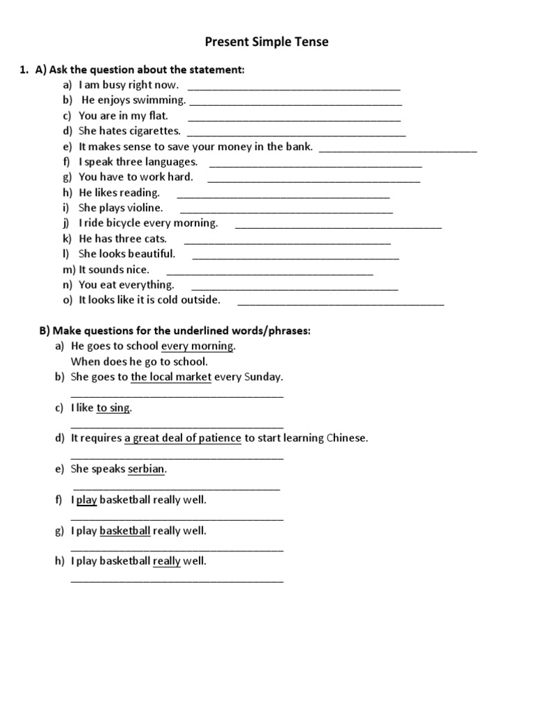 Present Simple - Vezbe | PDF