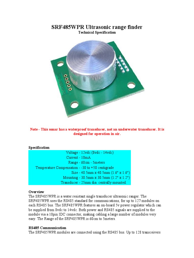 Srf485wpr Ultrasonic Range Finder | PDF | Sonar | Byte