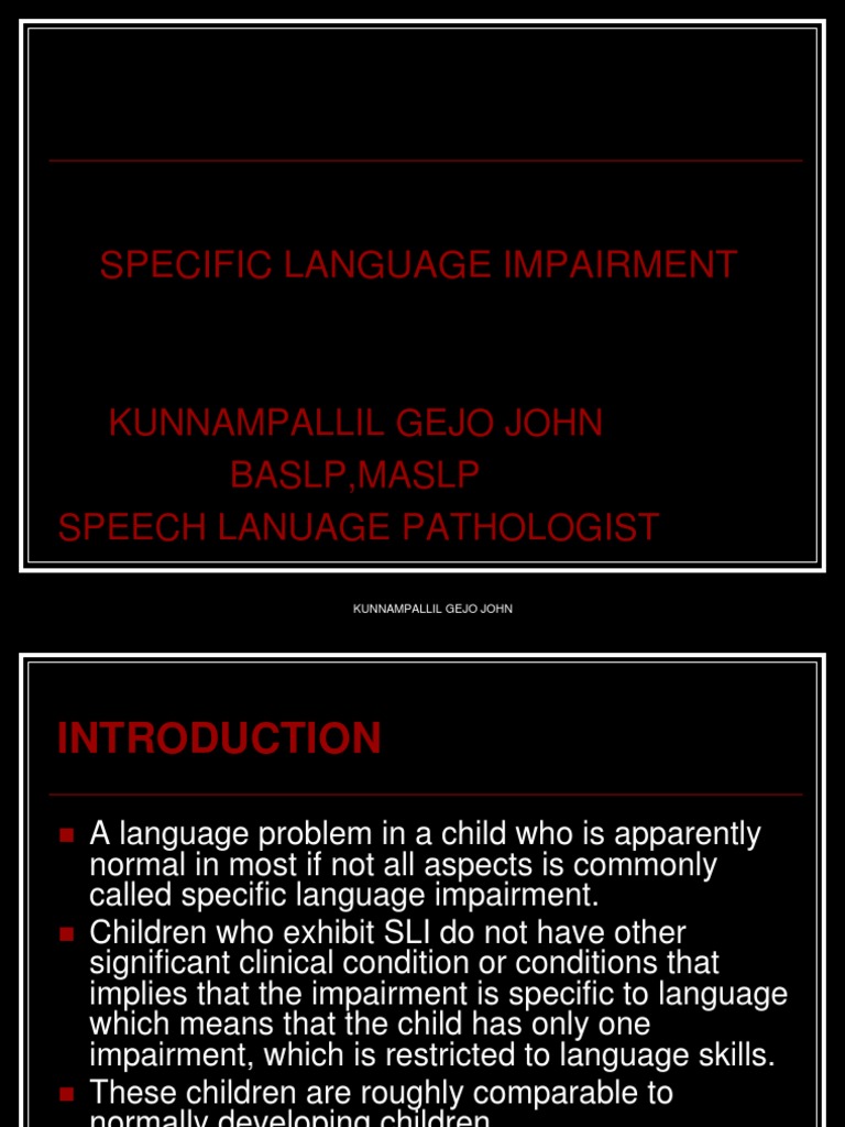 Specific Language Impairment | PDF | Morphology (Linguistics) | Aphasia