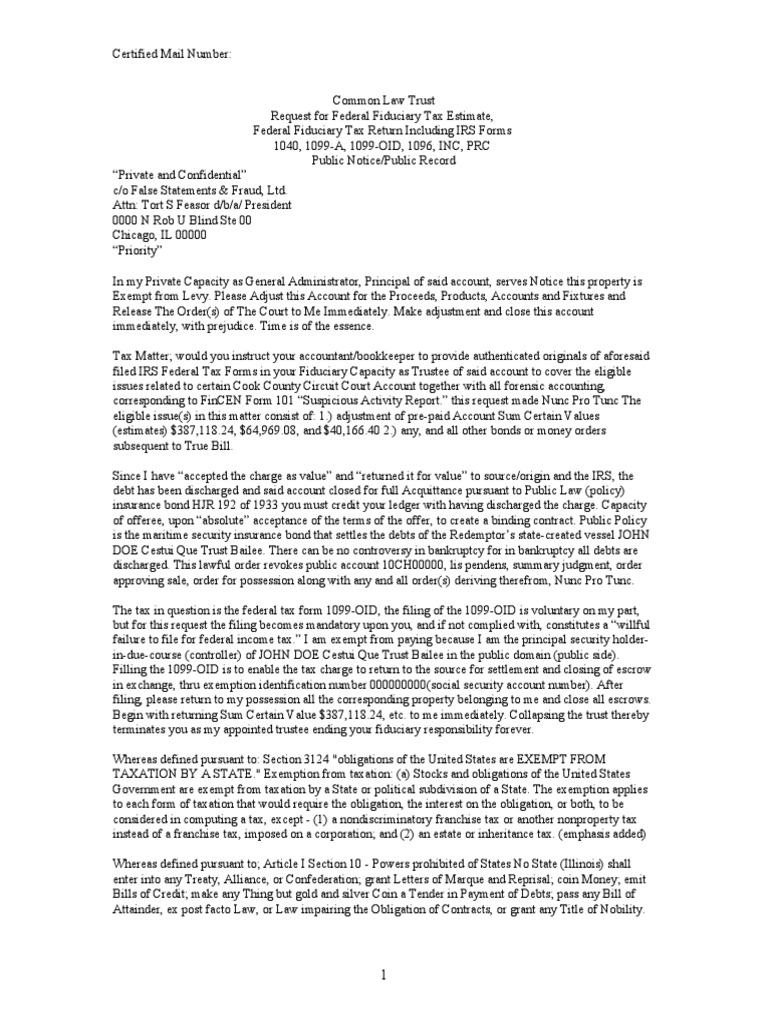 Request For Fiduciary Federal Tax Estimates, Returns, Forms Public ...