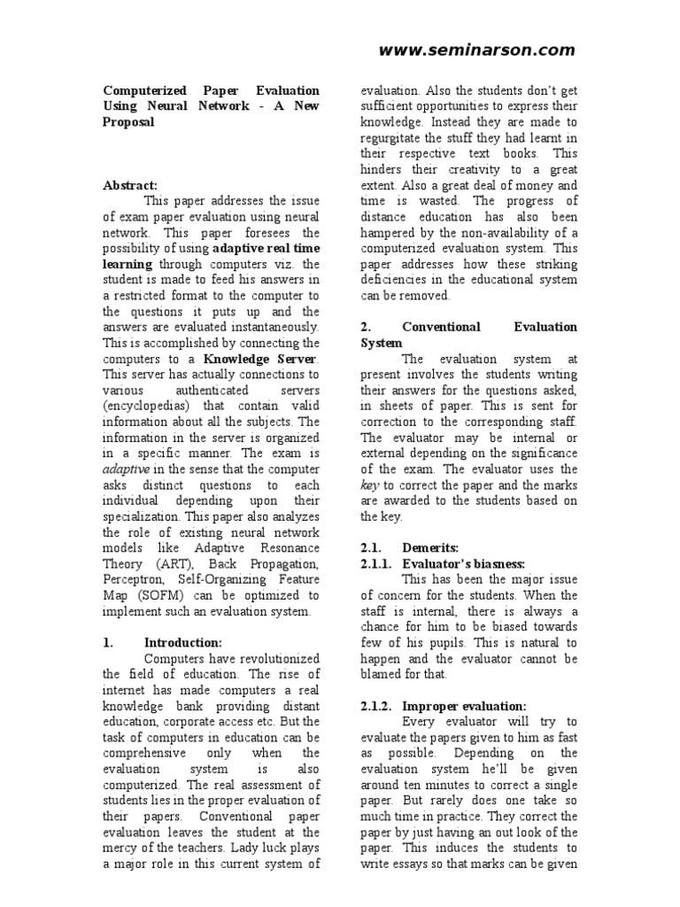 Computerized Paper Evaluation Using Neural Network A Ne | PDF ...