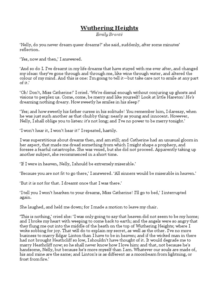 Extract From Wuthering Heights | PDF | Wuthering Heights | Heathcliff ...