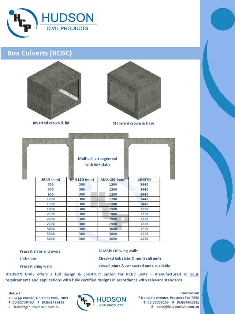 Hudson's Precast Concrete Box Culvert Catalogue 2011 | PDF | Precast ...