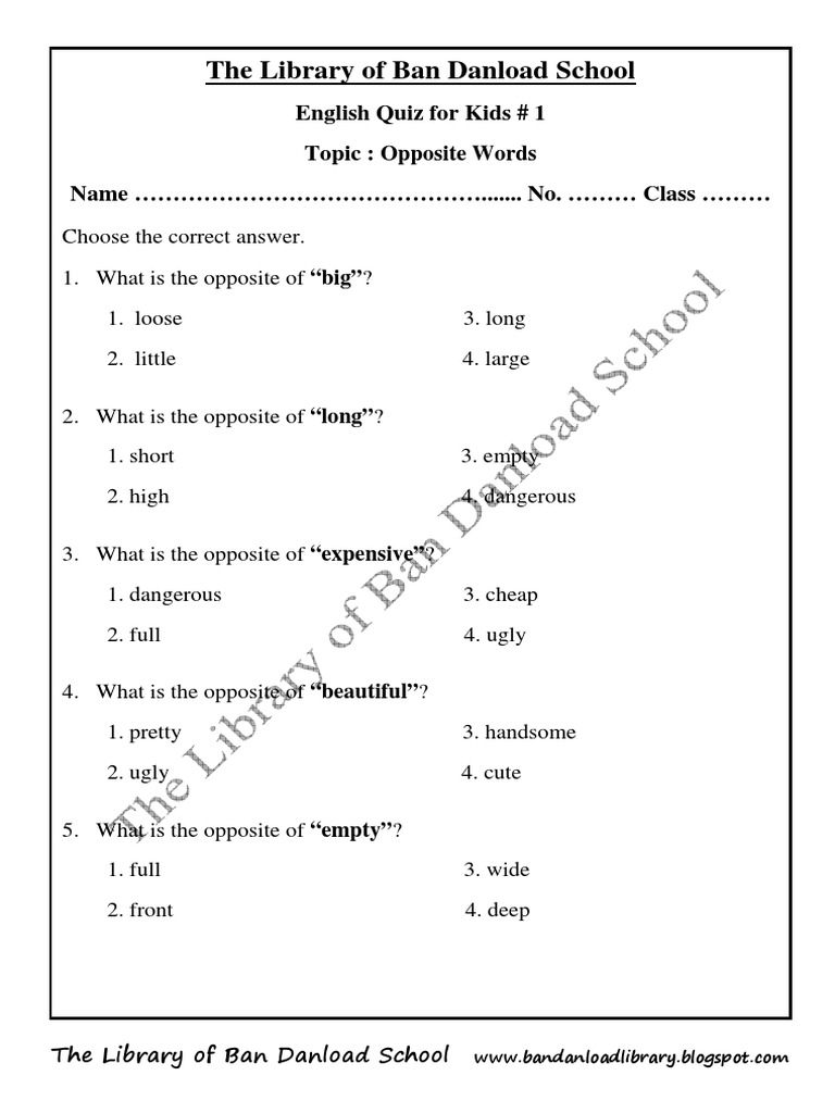 English Quiz For Kids 1 | PDF