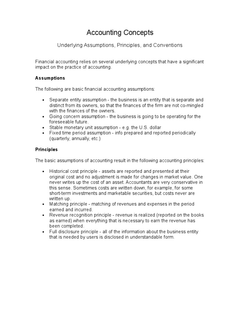 accounting assumptions principles | Financial Accounting | Accounting