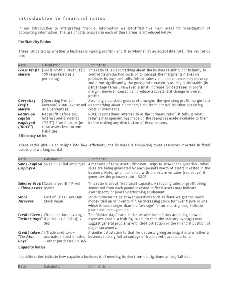 Intro To Financial Ratios | PDF | Leverage (Finance) | Dividend