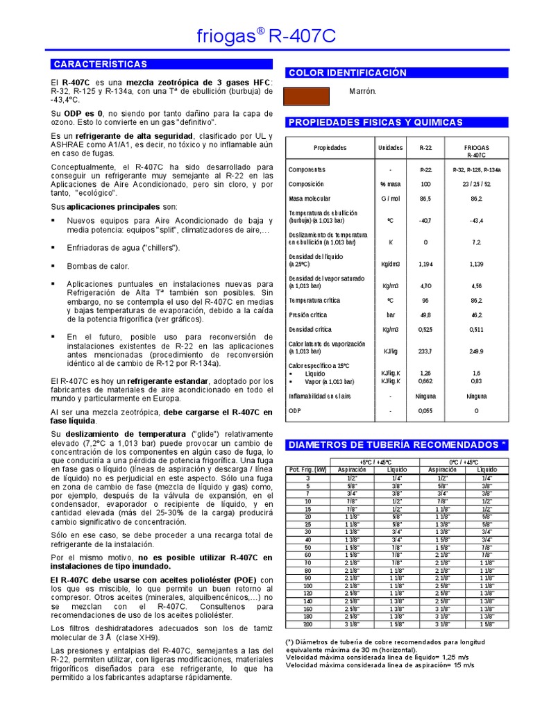 R 407C | PDF | Aire acondicionado | Termodinámica Atmosférica