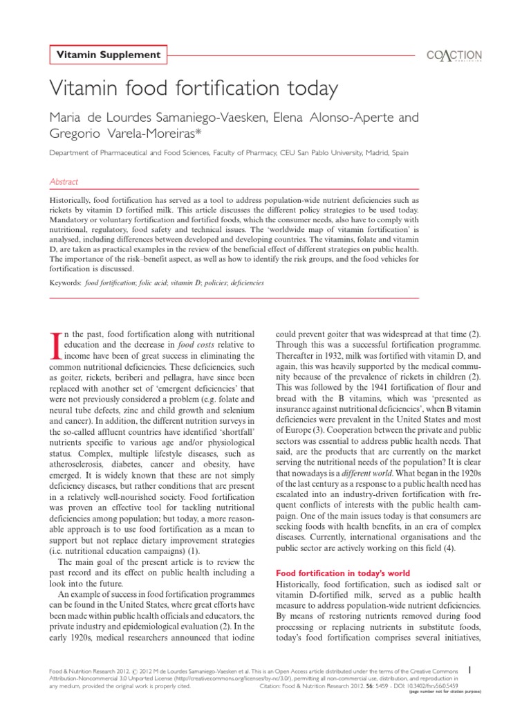 Food Fortification Today PDF | PDF | Folic Acid | Diet & Nutrition
