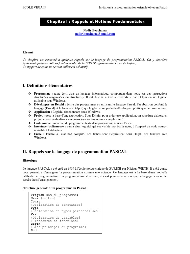 Introduction À La Programmation Orientée Objet (PASCAL) | PDF | Classe (informatique ...