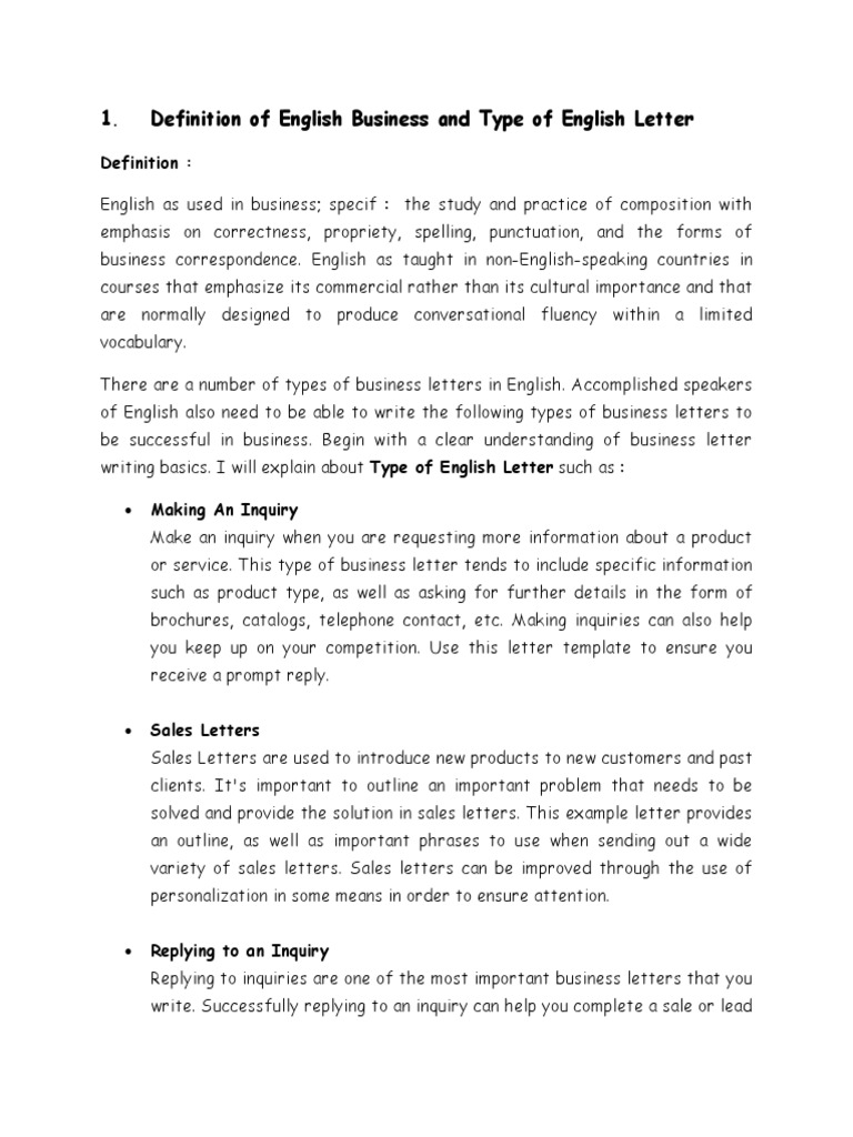 Definition of English Business and Type of English Letter | PDF ...