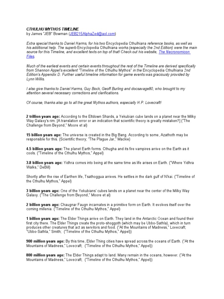 Cthulhu Mythos Timeline | PDF | Cthulhu Mythos | H. P. Lovecraft