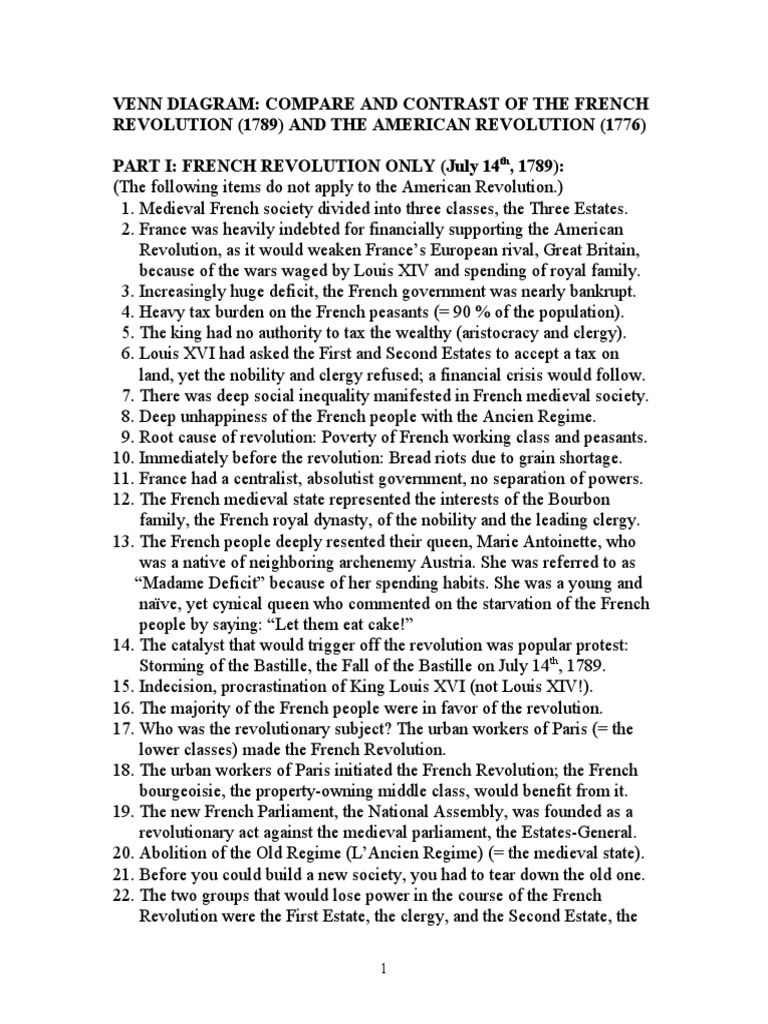 261 Venn Diagram Compare and Contrast of The French Revolution 1789 and ...