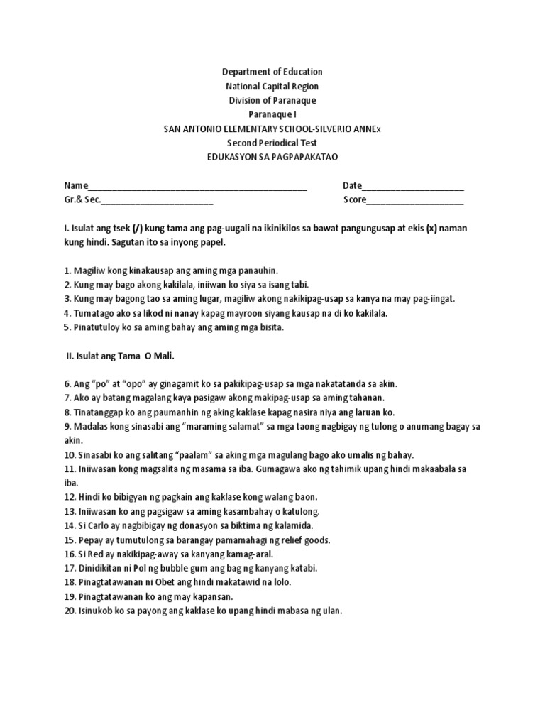 ESP II 2nd Periodical Test | PDF