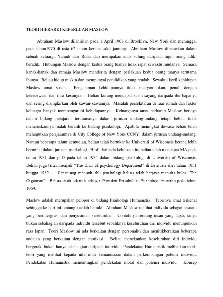 Teori Hierarki Keperluan Maslow | PDF
