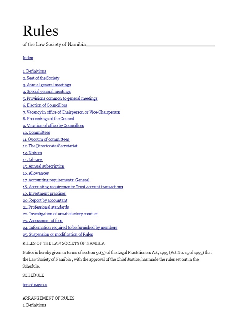 Rules of The Law Society of Namibia | PDF | Debits And Credits | Quorum