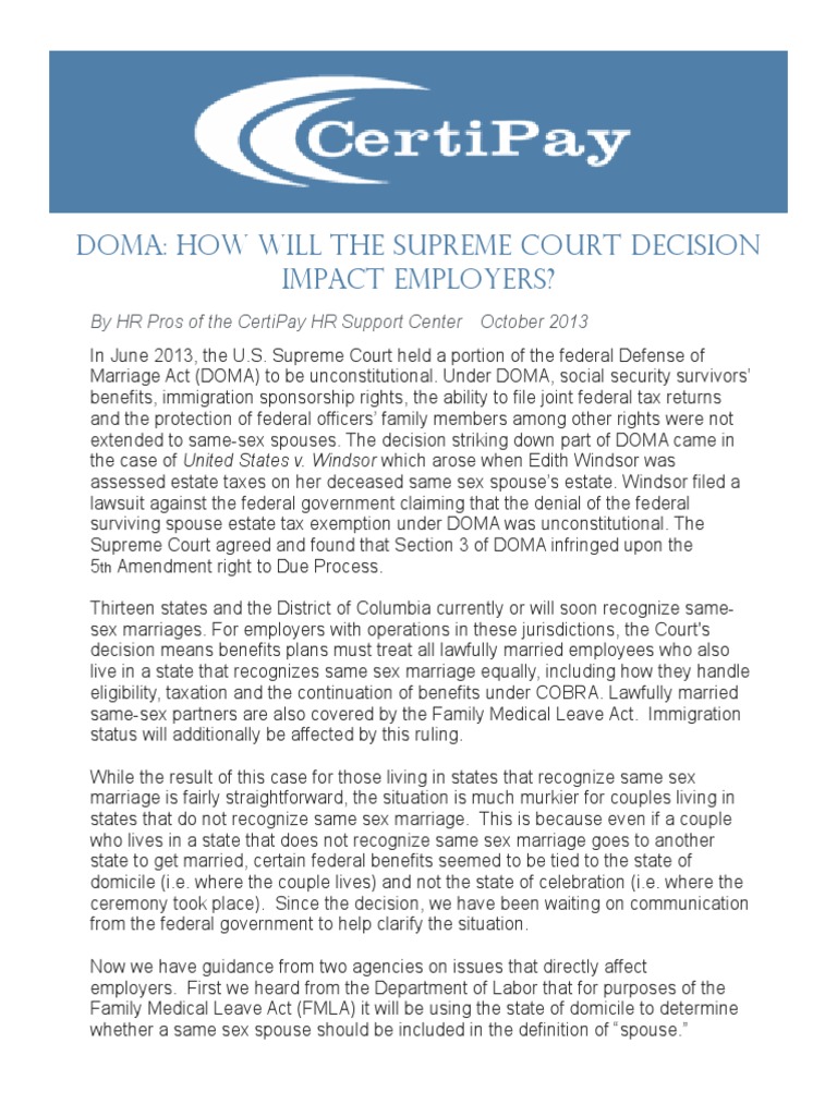 DOMA Update | PDF | Defense Of Marriage Act | Family And Medical Leave ...