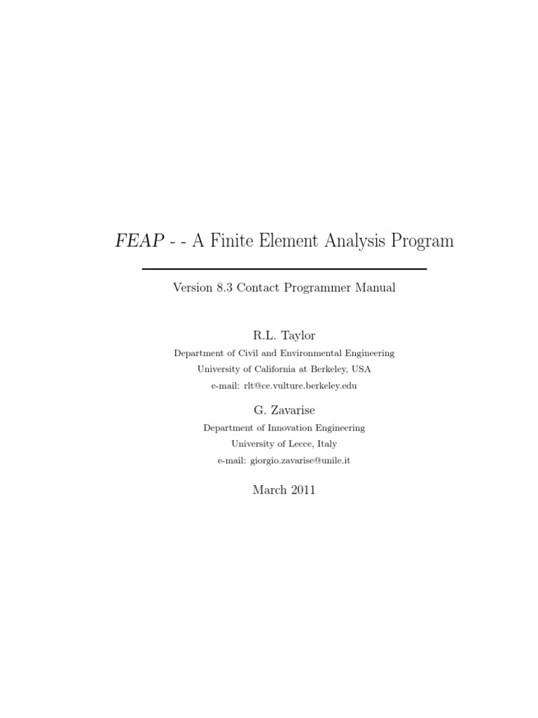 FEAP Contact Algorithm Manual 8.3 | PDF | Parameter (Computer ...