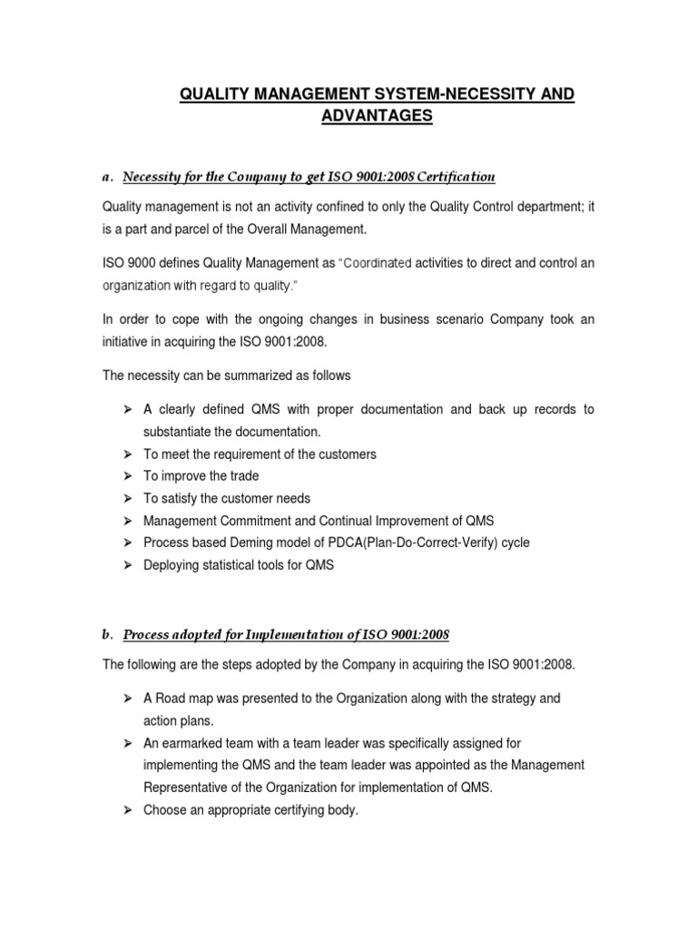 Benefits of Implementing a Quality Management System: A Case Study on ...