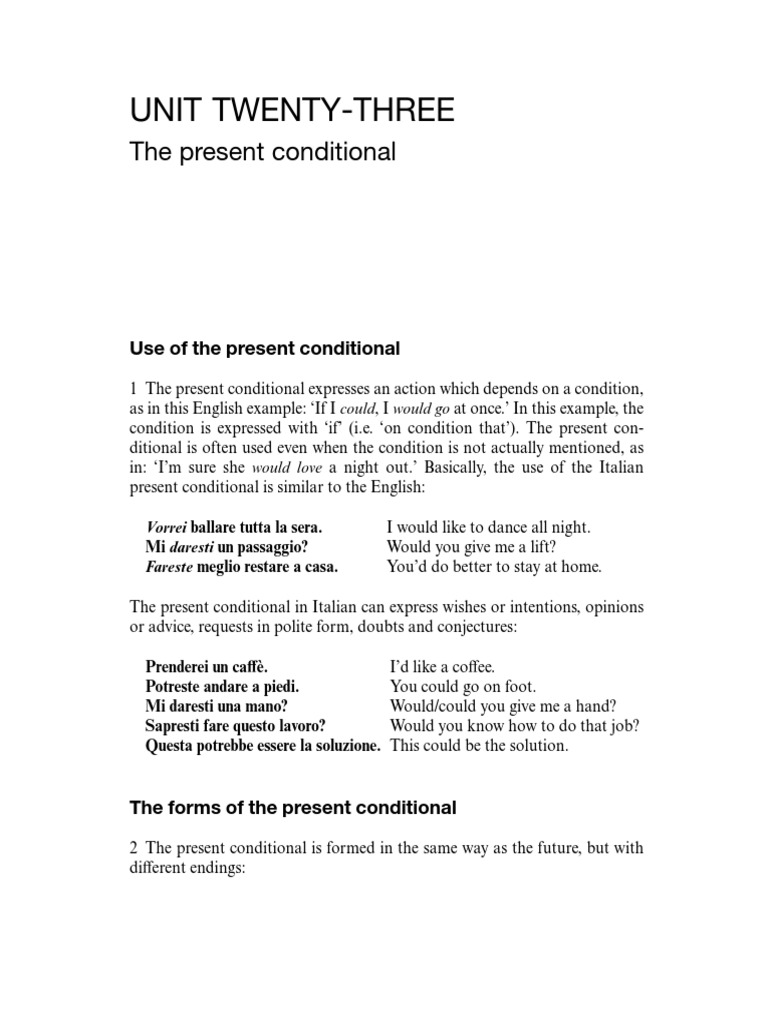 Italian Present Conditional Overview | PDF | Linguistic Typology ...