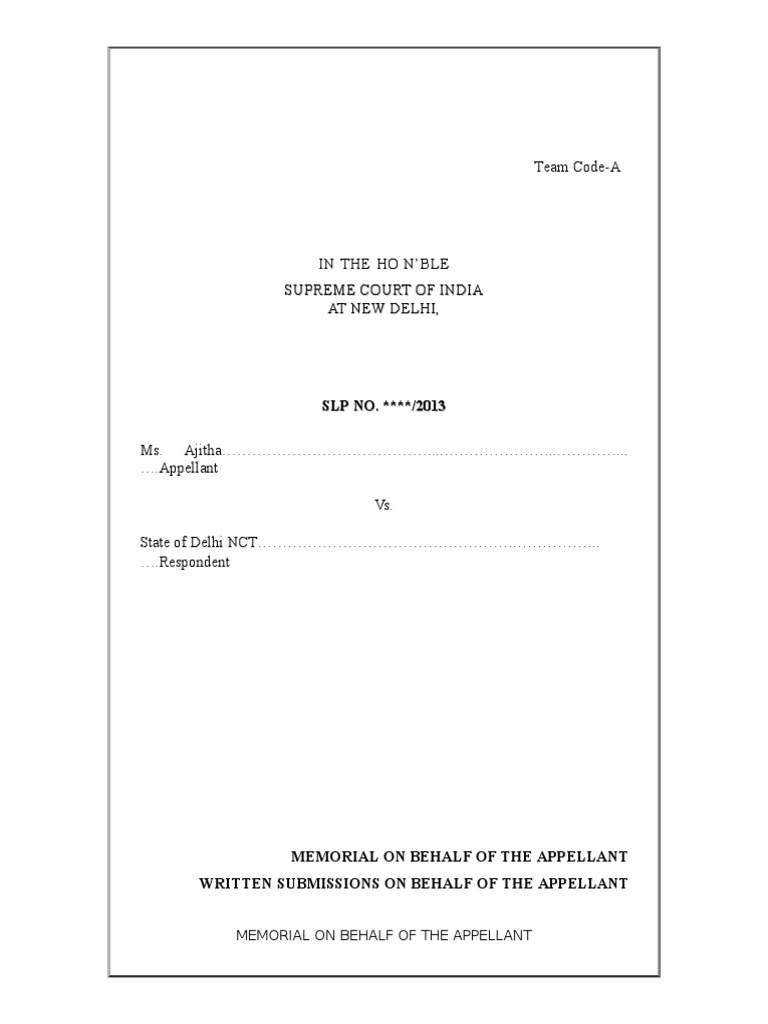 Sample Memorial | PDF | Confession (Law) | Criminal Procedure In South ...