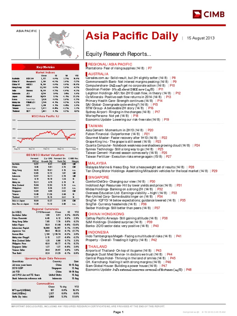 Thomson One Asia (15 Aug 13) | PDF | Revenue | Profit (Accounting)