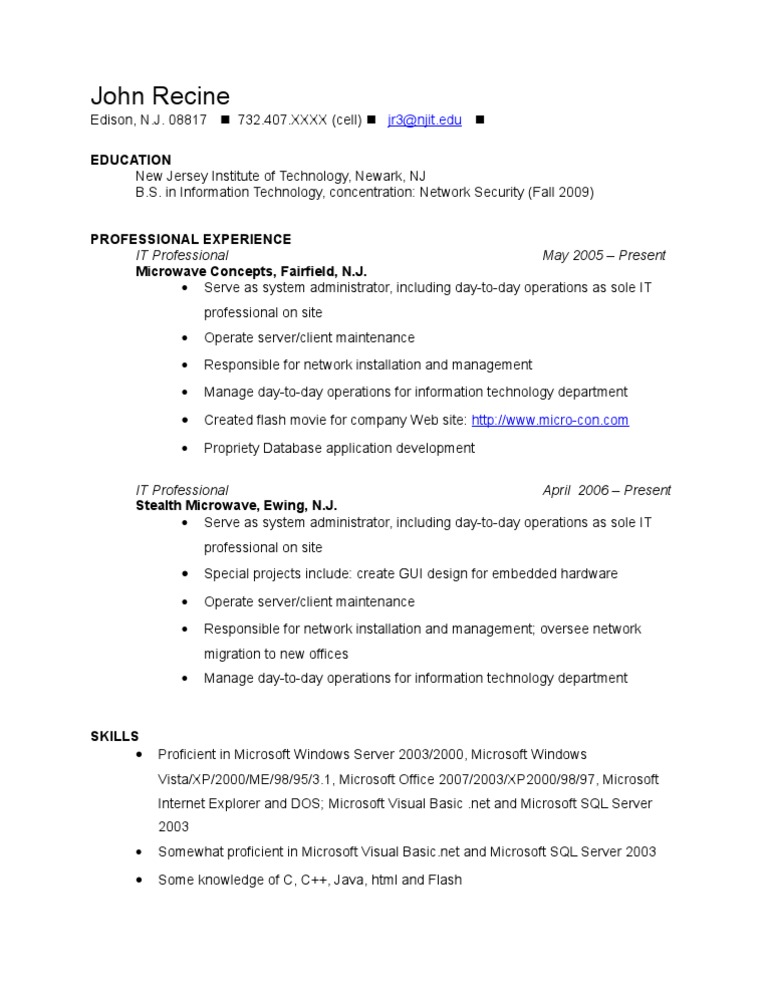 IT Professional Resume - John Recine | PDF