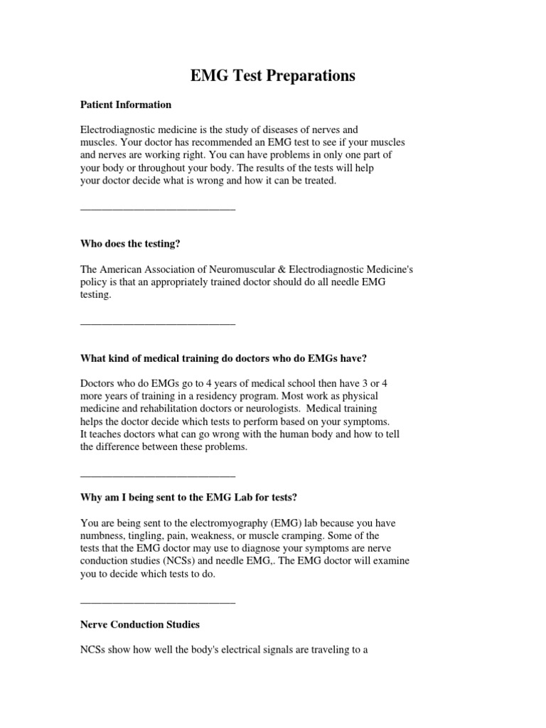 EMG Test Preparations: Patient Information | PDF | Electromyography ...