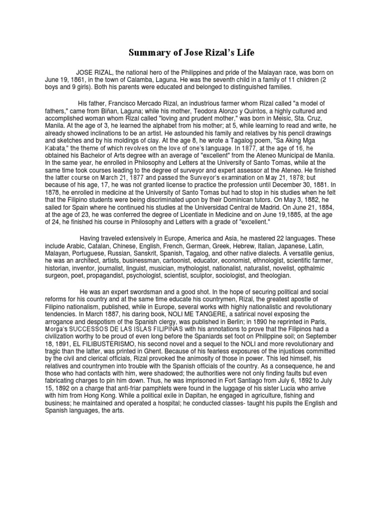 Summary of Jose Rizal | PDF | Languages