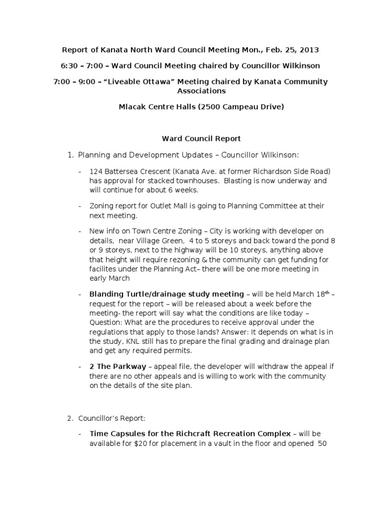 Kanata North Ward Council Meeting Report | PDF | Transport | Road Transport
