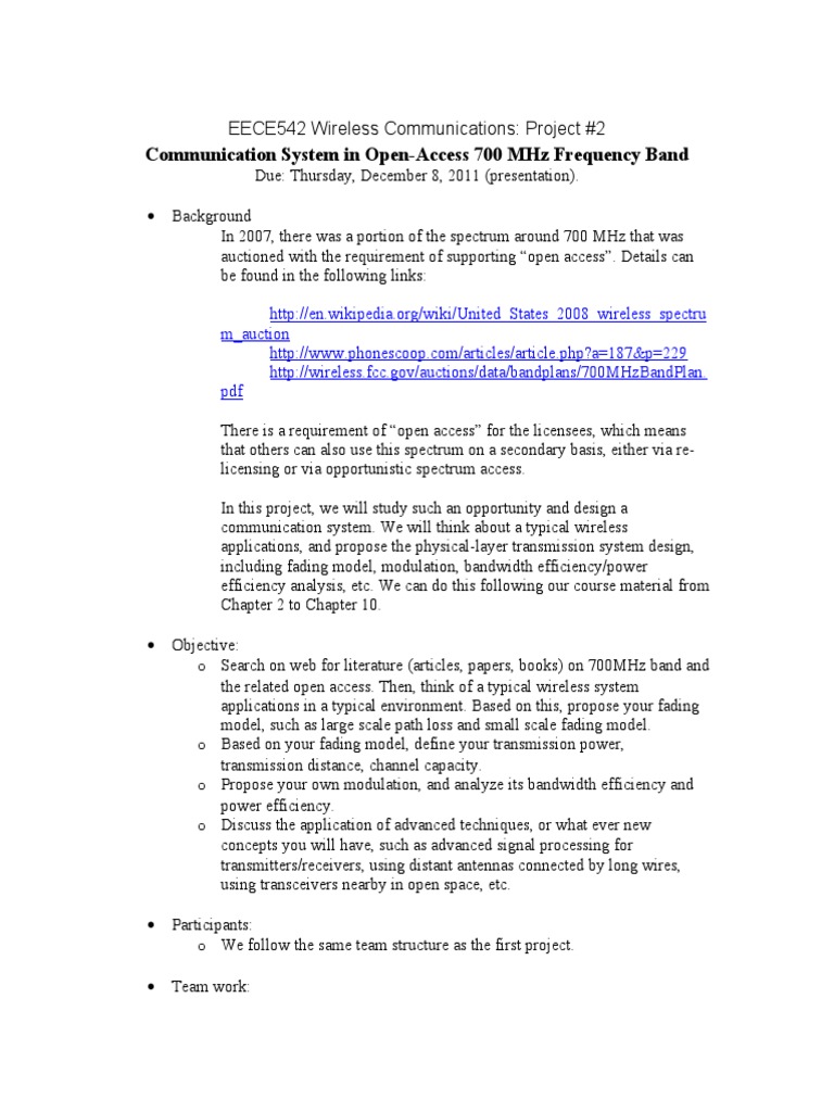 Design of an Open Access 700 MHz Communication System for Wireless ...