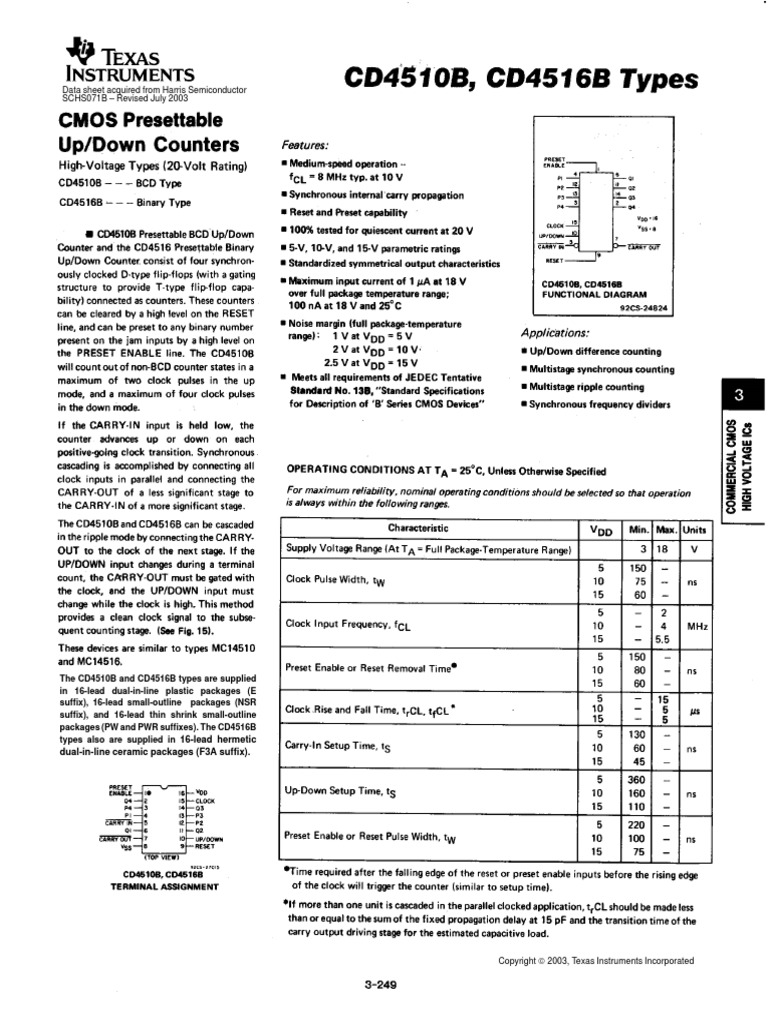 CMOS Presettable Up-Down Counter Datasheet | PDF