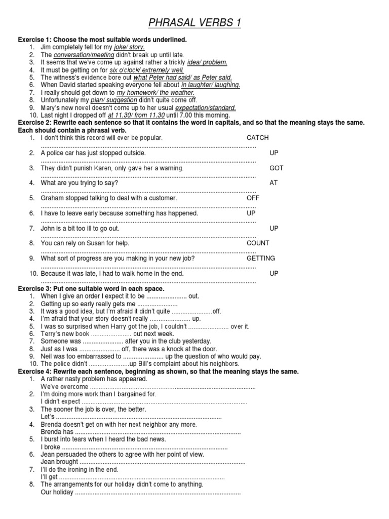 Phrasal Verbs 1 Exercise Guide | PDF