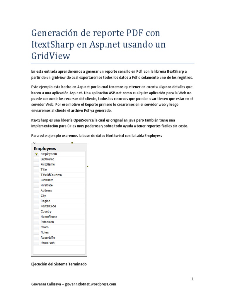Generación de Reporte PDF Con ItextSharp en Asp | PDF | Tabla (base de datos) | Formato de ...