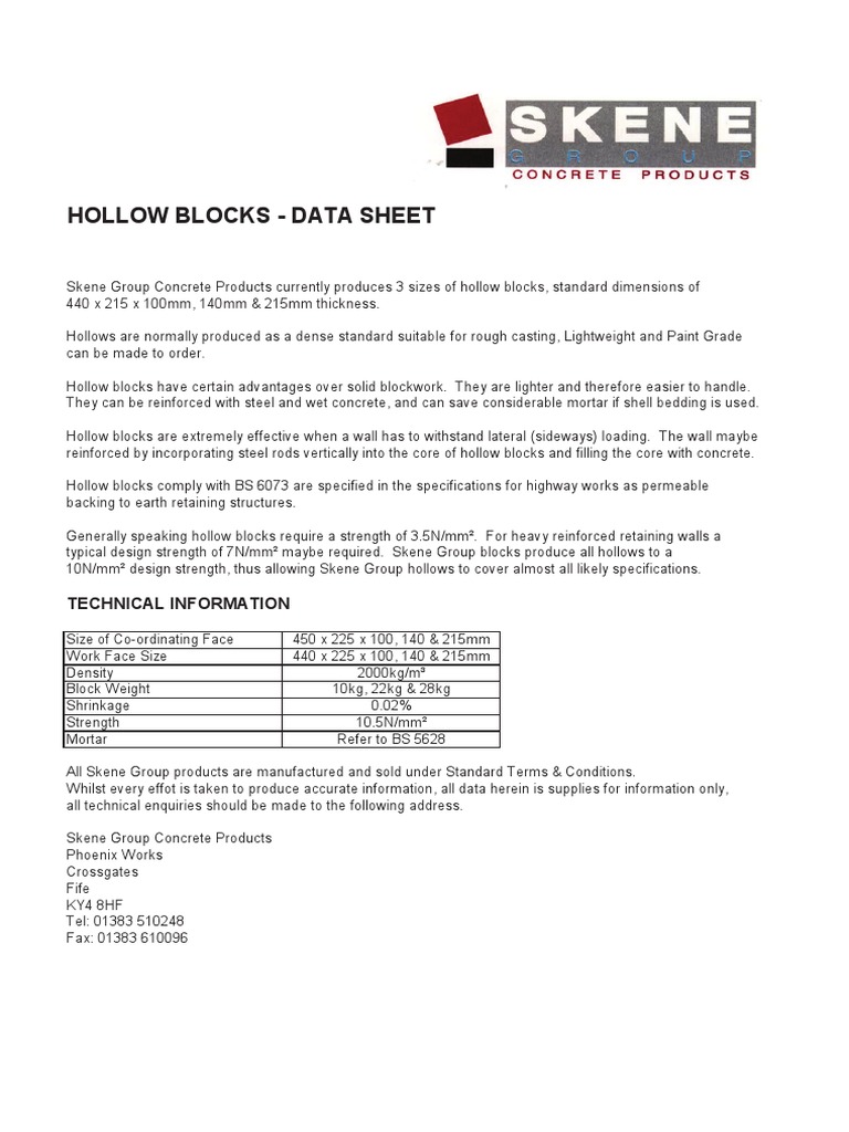 Hollow Block Data Sheet | PDF