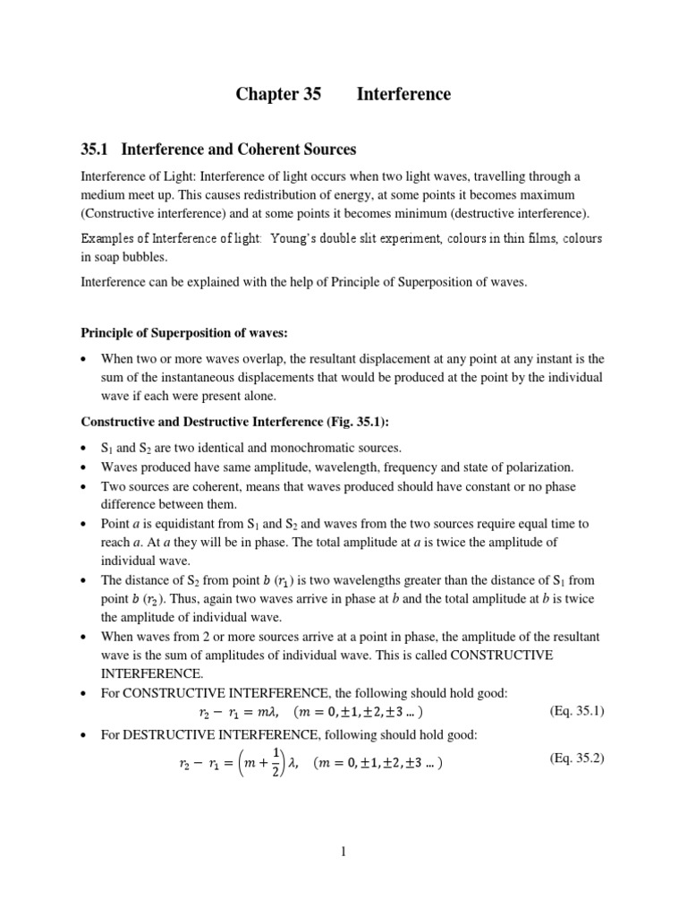 Chapter 35 Interference PDF | Download Free PDF | Interference (Wave Propagation) | Reflection ...