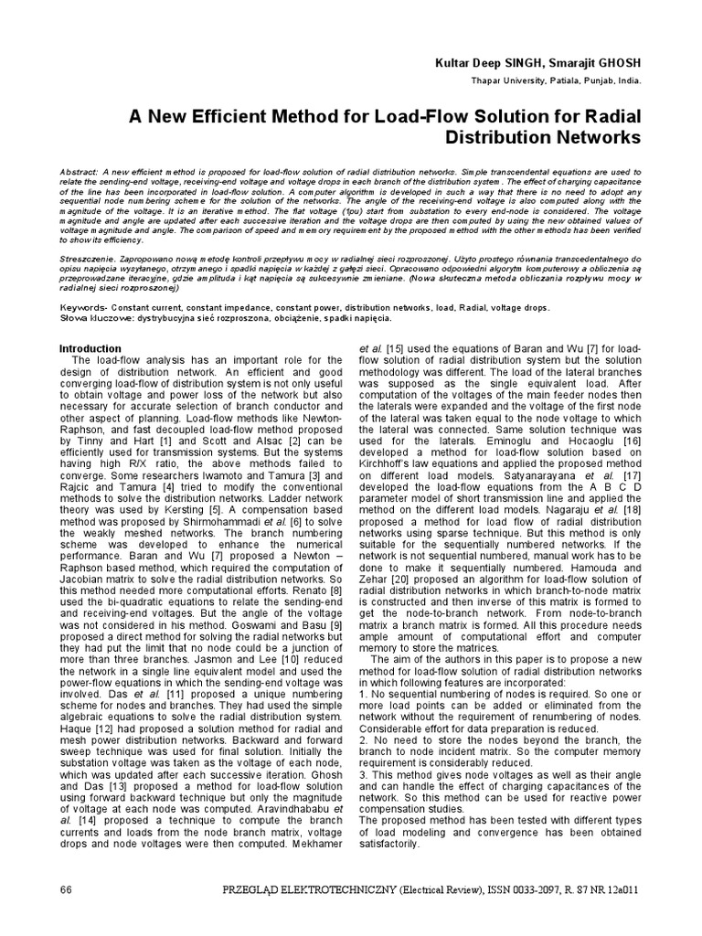 A New Efficient Method For Load Flow Solution For Radial Distribution Networks Pdf 