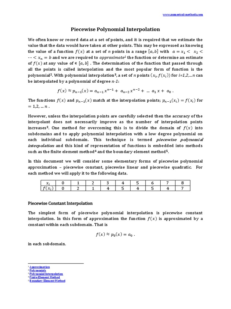 Piecewise Polynomial Interpolation Interpolation Polynomial