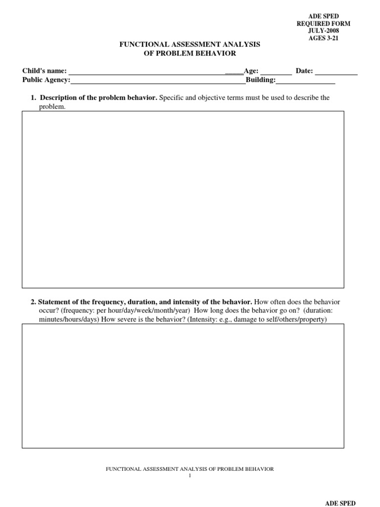 Problem.: Ade Sped Required Form JULY-2008 AGES 3-21 | PDF | Behavior ...