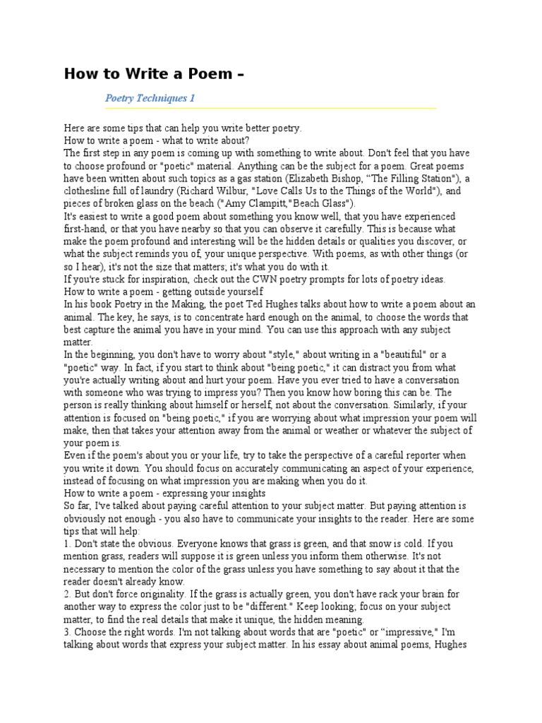 How To Write A Poem | Download Free PDF | Rhyme | Poetry