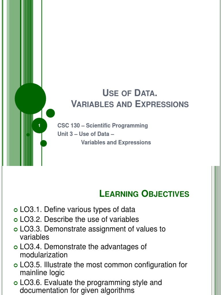 U D - V E: SE OF ATA Ariables AND Xpressions | Download Free PDF | Data Type | Integer (Computer ...