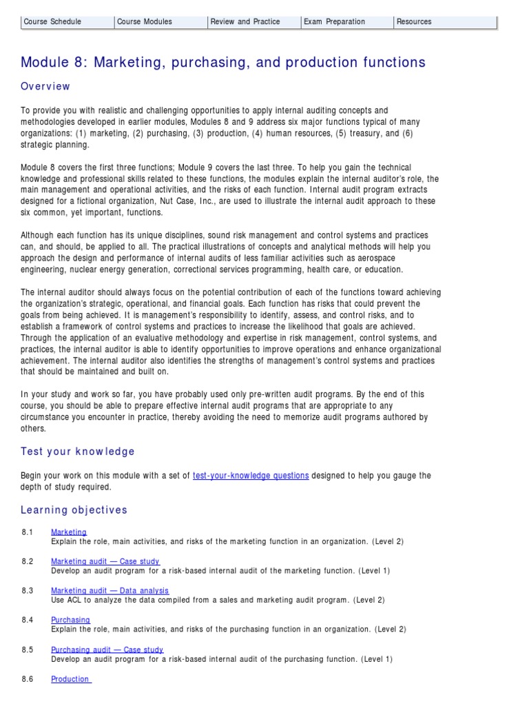 MU1 Module 8 Notes | PDF | Internal Audit | Audit