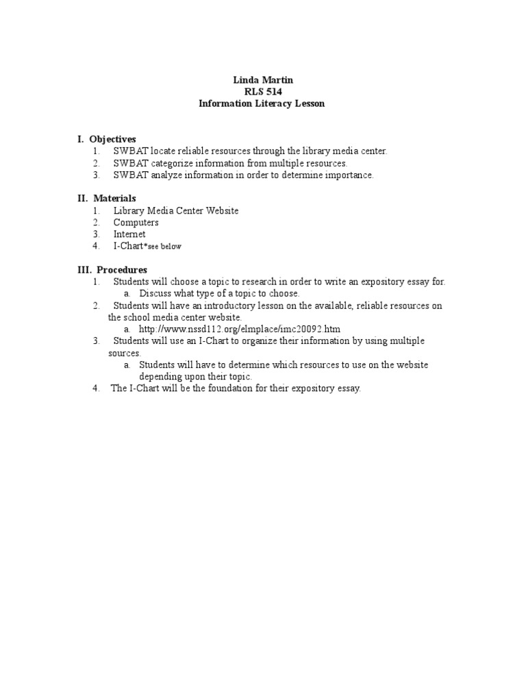 Information Literacy Lesson Plan | PDF