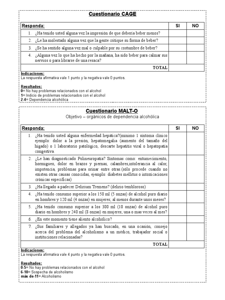 TEST DE ALCOHOLISMO - Odt | PDF | Alcohol | Medicina