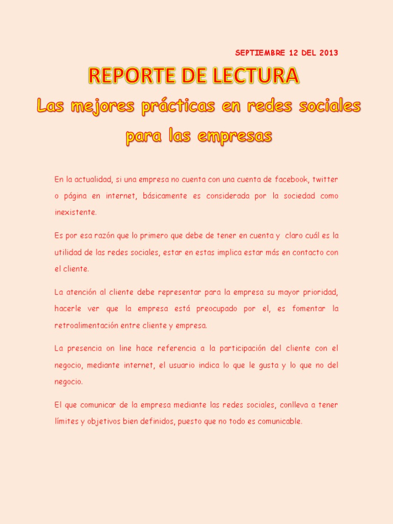 Reporte de Lectura Redes Sociales | Servicio de redes sociales | Gorjeo