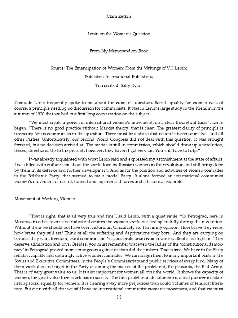 Lenin on Women's Role in Revolution | PDF | Communism | Vladimir Lenin