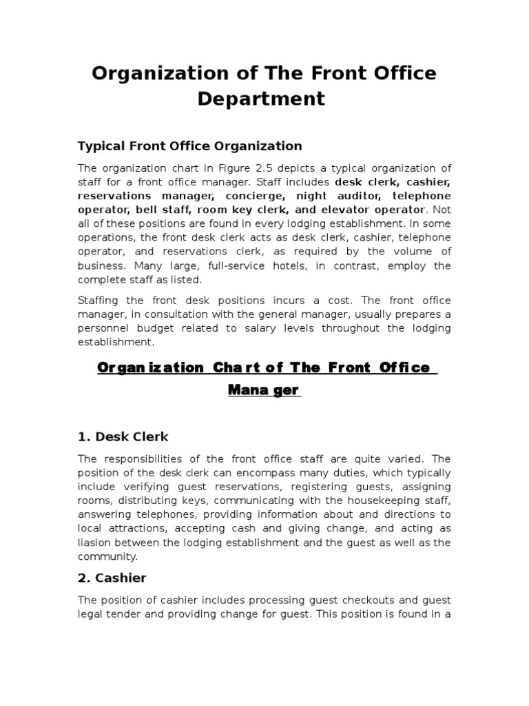 (HTM100) 4.organization of The Front Office Department | PDF | Service ...